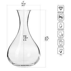 Krosno Elegant Wine Decanter, 54.1 oz, Harmony Collection, Accessory for Wine Lovers, Lead-free Crystal Glass Wine Decanters and Carafes, Red Wine Pitcher, Made in Europe