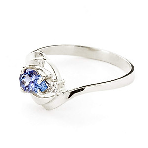 Galaxy Gold GG 14k Solid White Gold Ring with Natural Diamond and Pear-shaped Tanzanite - Size 8