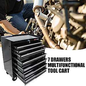 Rolling Tool Cart with Drawers and Wheels Mechanics Tool Cabinet Heavy Duty Lockable Tool Chest Multifunctional Tool Cart (7 Drawers, Black)