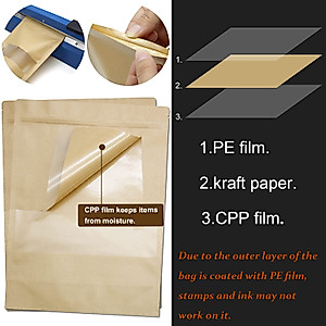 Stand Up Pouch Bags, 100 Pack Kraft Pouch with Tear Notch and Matte Window, Resealable Zip Lock Food Storage Bag (4.7IN X 7.9IN)