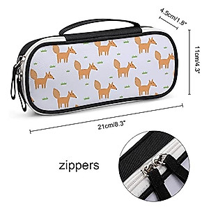 Cute Fox Printed Pencil Case Bag Stationery Pouch with Handle Portable Makeup Bag Desk Organizer