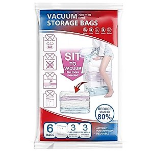 Vacuum Storage Bags Jumbo Cube 6 Pack, Space Saver Bags Extra Large Vacuum Seal Bags for Comforters Blankets Clothes (3 Jumbo 3 Medium), Closet Organizers and Storage Bags Vacuum Sealed