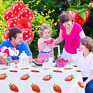 19 Pieces Strawberry Birthday Party Decoration with Strawberry Tablecloth Strawberry Foil Balloons Polka Dot Balloons for Sweet One Baby Girl Strawberry Birthday Decor Strawberry Party Supplies