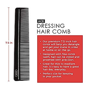 GOODY Ace Hair Dressing Comb - 7.5 Inch, Black - Great for All Hair Types - Fine Comb Teeth for Thin to Medium Hair