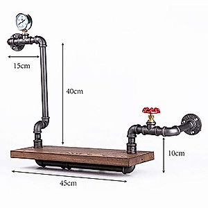 17.7 Inch Industrial Pipe Shelf, Rustic Wall Shelf with 1 Red Valve, Rustic Wall Shelving Bookshelf, Wall Shelf Over Toilet, Wall Decor, Home Decor, Bathroom