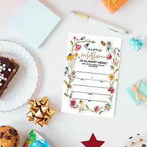 UDNADKEX Baby Shower Invitations for Girl Floral with Envelopes, Invites for Baby Showers Party Boho, Bohemian Wildflower Baby Shower Invite Cards, Wildflower Is Almost Here, 4"x6" Set of 20