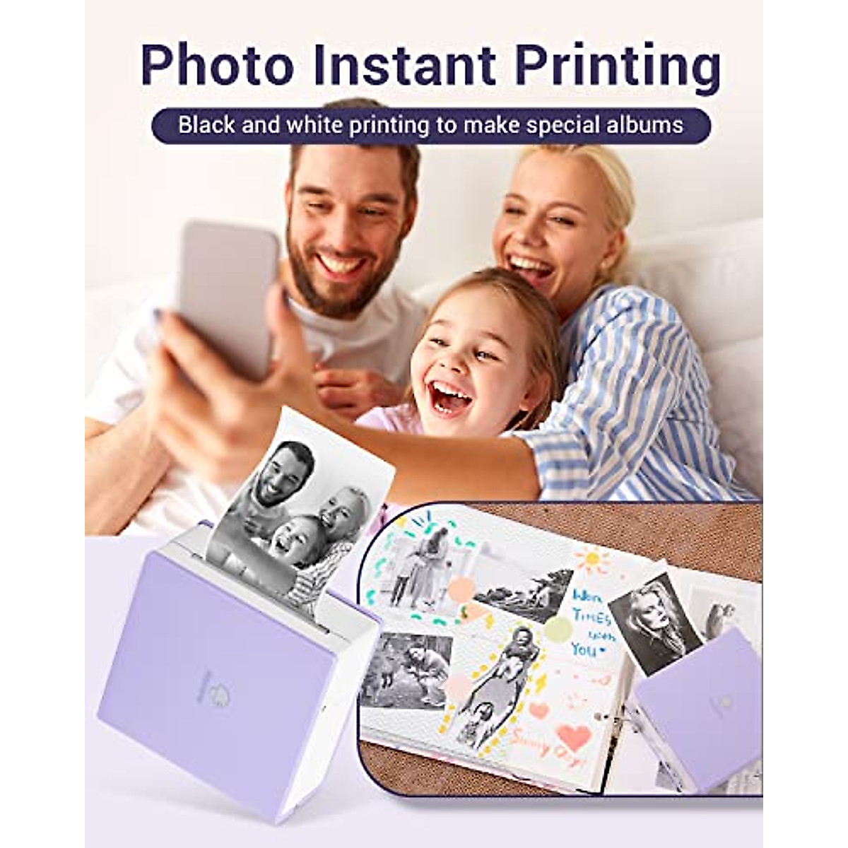 Phomemo Pocket Printer - M02 Mini Bluetooth Wireless Sticker Printer, Compatible with iOS & Android, Thermal Mobile Printer for Fun, memo, to-do List, Work Notes, DIY Journal, Purple