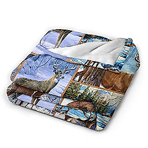 Deer Blanket Super Soft Cozy Forest Snow Elk Fleece Throw Blanket Warm Fuzzy Plush Deer Wildlife Blanket Gifts for Women Kids 50"X60"