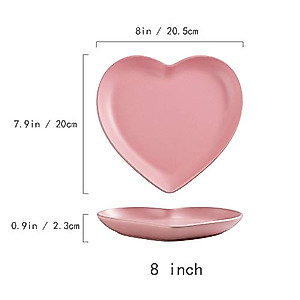 FUYU 2pcs Colorful Matte Heart Shaped Ceramic Dinner Plate Salad Plate Dessert Plate Steak Plate