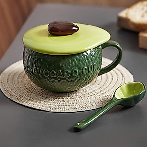 Cabilock Ceramic Stew Pot Steam Soup Bowl Small Steaming Mug Cup Avocado Shapes Sugar Bowls with Lid Spoon Serving Dish Bowls for Home Kitchen