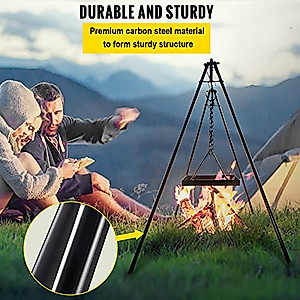 VEVOR Grill Swing, Campfire Cooking Stand 44 Lbs Capacity, 32'' Height Campfire Grill Stand with Adjustable Legs, BBQ Grill with Hooks & & Accessories for Cookware & Dutch Oven