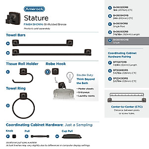Amerock BH36090ORB | Oil Rubbed Bronze Single Robe Hook | 2-1/4 in. (57 mm) Length Towel Holder | Stature | Towel Hook for Bathroom | Bathroom Hardware | Bath Accessories
