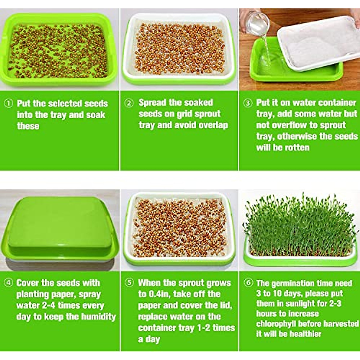 Legigo 5 Pack Seed Sprouter Trays with Lids- Soil-Free Cultivation Germination Tray, BPA Free Micro Greens Growing Trays Seed Sprouting Trays Kit with Germinating Paper for Wheatgrass, Beans and More