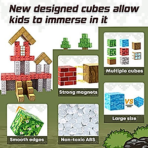 Magnetic Blocks-Build Mine Magnet World Set, Magnetic Toys for Boys & Girls Age 3-4 4-5 6-8, STEM Montessori Sensory Toys for Toddlers Gifts for 3+ Years Old Girls Boys, Fidget Cubes Construction Toys