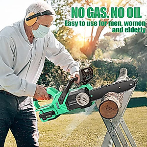 KGK 20V 4.0Ah Cordless Electric Chainsaw, 10 Inch Handheld Battery Powered Chainsaw with Security Lock, Rechargeable Mini Electric Power Chain saws for Trees Wood Farm Garden Ranch Forest Cutting