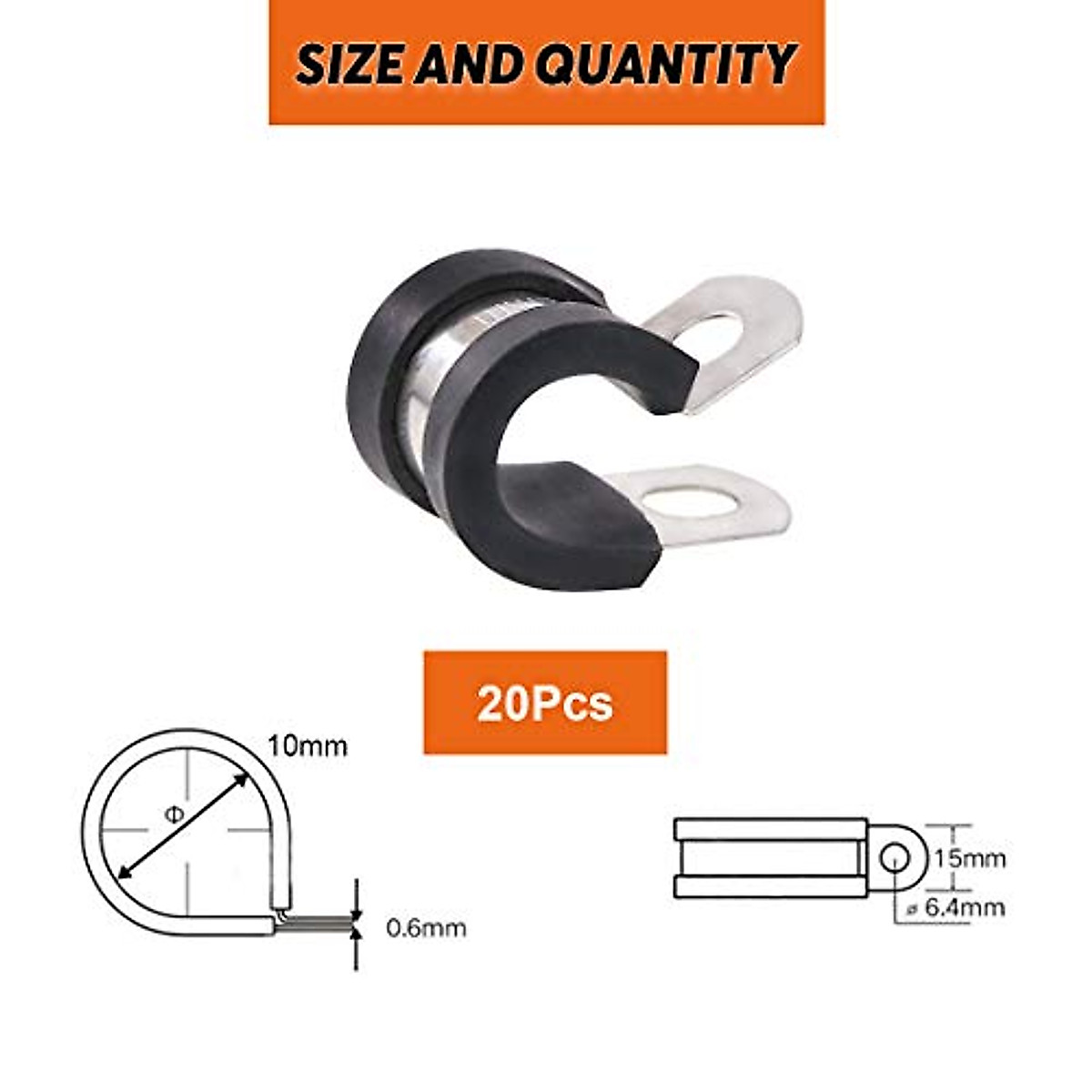 Keadic 20Pcs 3/8" (10mm) Cable Clamp Rubber Wire Clamps Stainless Steel Rubber Cushioned Insulated Clamps