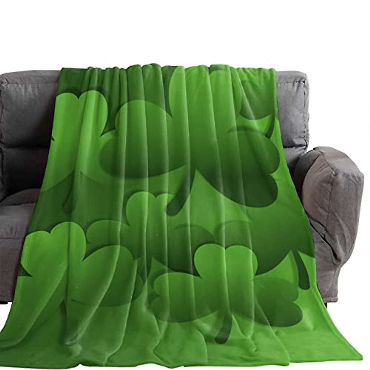 St. Patrick's Day Throw Blankets Green Lucky Clover Leaf Fuzzy Soft Bed Cover Bedspread Irish Shamrocks Lightweight Luxury Flannel Fleece Blanket for Travel Stadium Camping Couch Sofa Chair 40x50In