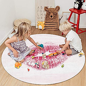 Valentine's Day Round Area Rug 4 Feet Sexy Lips Print Happy Non Slip and Washable Cute Circle Carpets Nursery Rug for Indoor Kids Baby Bedroom Living Room Entryway Home Decor