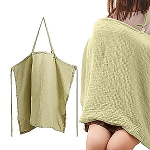Muslin Nursing Cover for Baby Breastfeeding, Breathable 100% Soft Cotton Breastfeeding Cover with Adjustable Tie for Mother Nursing Apron, Multi-use Carseat Canopy Breastfeeding Essentials（Green）