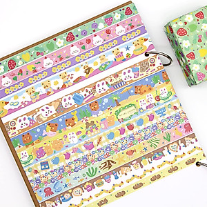 MPOPUUL 30 Rolls Kawaii Washi Tape Set - Cute Bear Print Washi Tapes Decorative for Kids, School Supplies, Journalings,Scrapbooking, DIY Crafts, 20/15/10mm Wide
