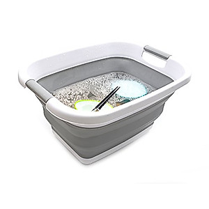 SAMMART Set of 2 - 25L (6.6 gallon)Collapsible Laundry Basket/Tub-Foldable Storage Container / Organizer-Portable Washing Bin - Space Saving Hamper, Water capacity: 20L (5.28 gallon) (2, Grey)