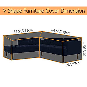 COOSOO Patio Sofa Cover Sectional Waterproof V Shape Corner Sofa Cover Outdoor Dust-Proof Anti-UV Furniture Couch Cover for Lawn Garden Yard Indoor with Windproof Buckle Extra Large Black