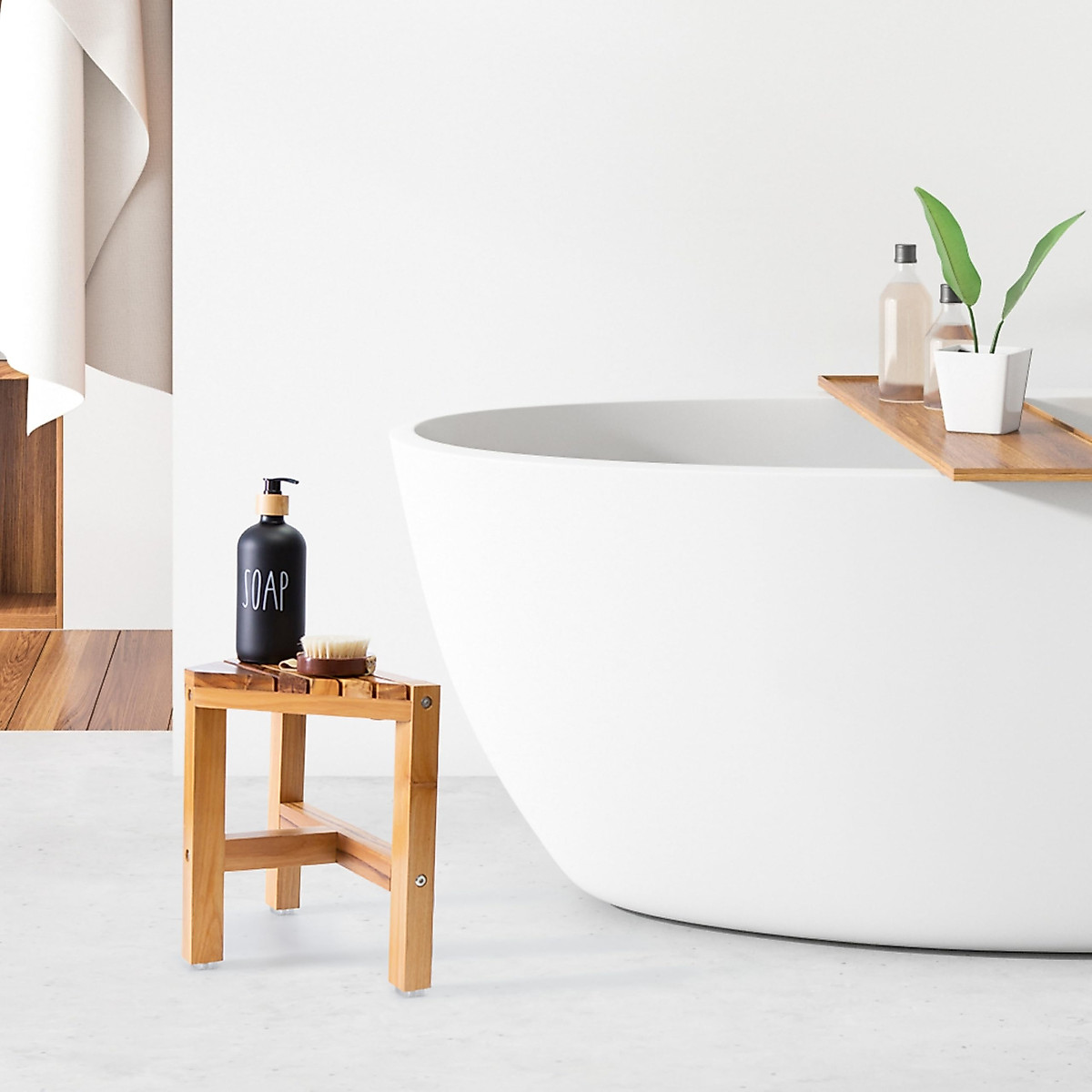 PERFNIQUE Teak Shower Stool, Teak Shower Bench, 12'' Shower Stool for Shaving Legs, Spa Foot Rest for Inside Shower, Organizer Teak Stool, Waterproof Small Corner Bench for Bathroom Livingroom (12'')