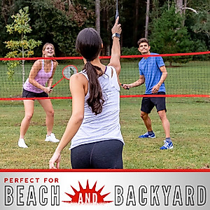Franklin Sports Elite Badminton Net Set - Includes Badminton Rackets, Poles/Net, Stakes, Ropes, Boundary Kit - Beach or Backyard Volleyball Badminton- Easy Setup,Black