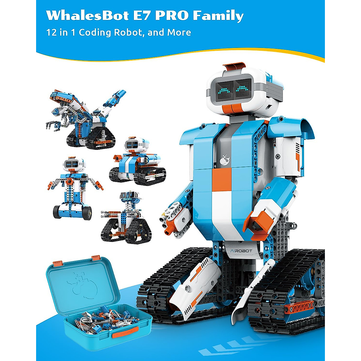 WhalesBot E7 Pro 12-in-1 STEM APP Coding Robot Kit, Scratch Programming for Kids, 637-Piece Educational Building Set with Interactive Books & APP 3D Model Guidance, Toy Gift for Boys & Girls Ages 8-12