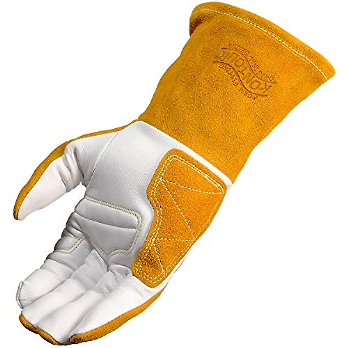 Caiman Premium Goat Grain TIG/Multi-task Welding Gloves, Split Cowhide Back, 4-inch Kontour Wrist Cuff, Unlined, Kevlar Sewn, White/Gold, Small (1540-3)