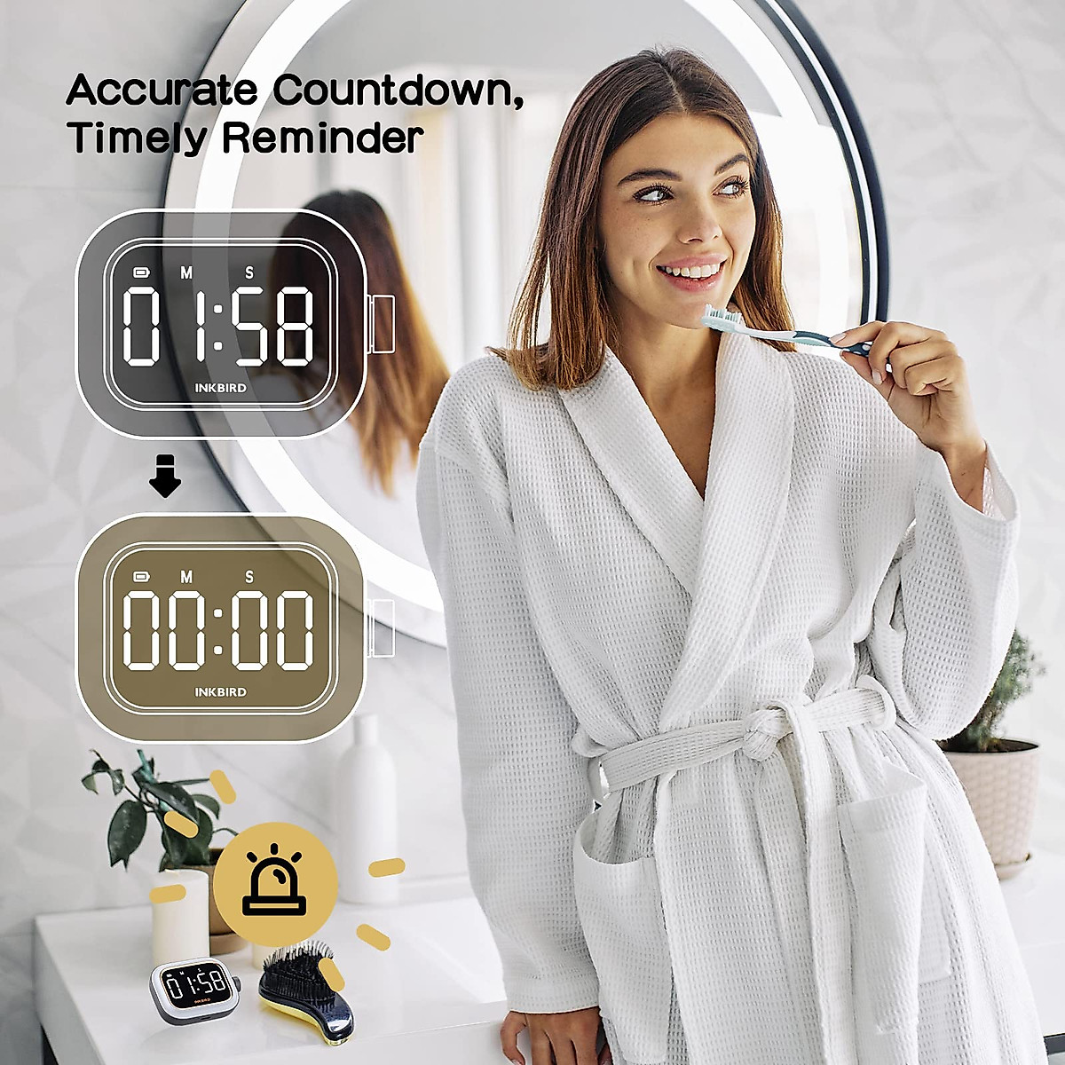 INKBIRD Visual Magnetic Timer with LED Backlit Display with Rechargeable Battery, Adjustable Volume& Countdown/up Clock for Reading, Studying, Fitness and Cooking