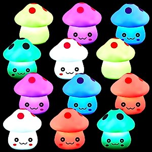 12 Pieces LED Night Light Cute Mushroom Night Lamp 7 Color Flashing Mushroom Decor Mini Pretty Mushroom Light Trendy Color Changing Toys for Party Decorations Room Bedroom Nursery Desk Home Birthday