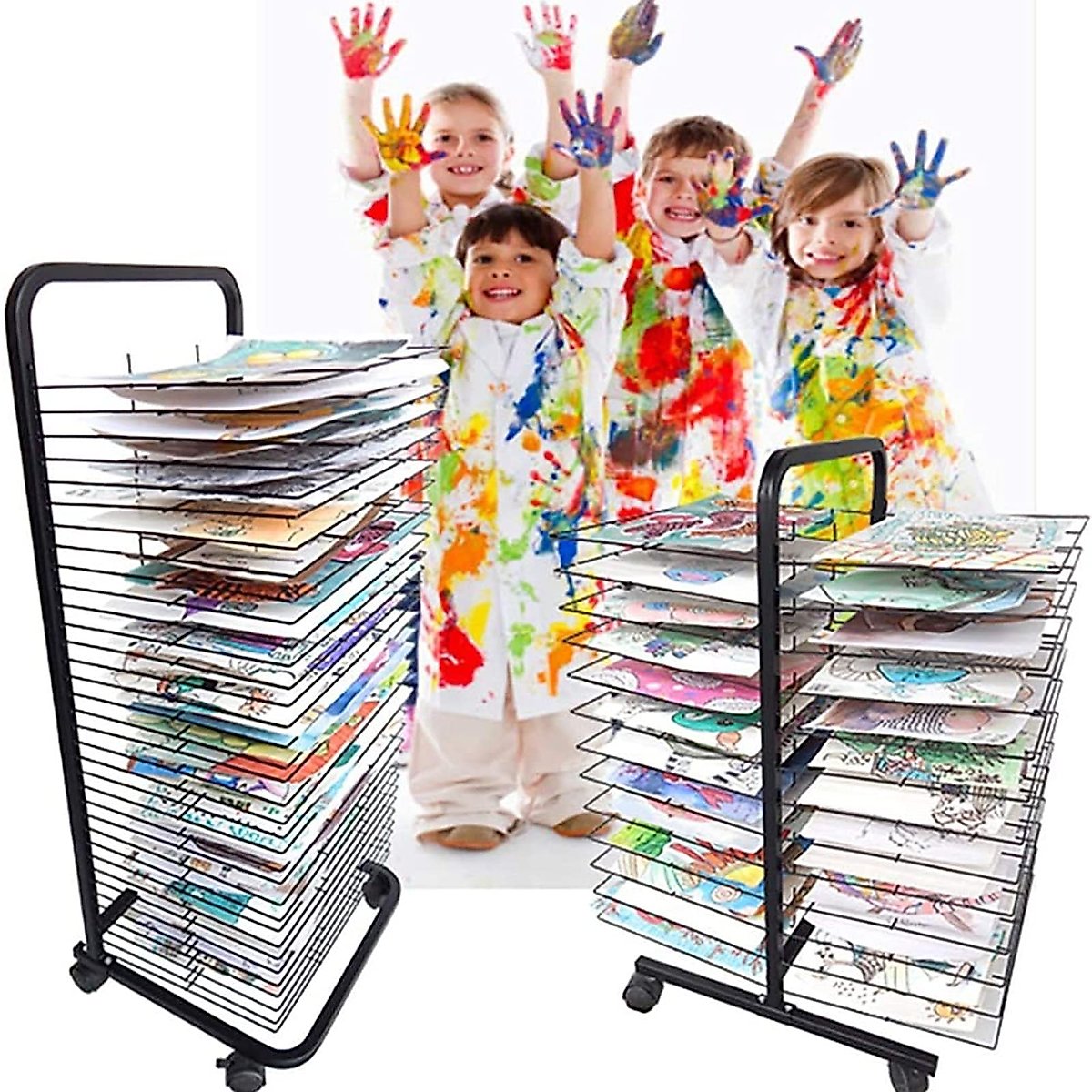 YSCMX Drying Rack, Mobile Classrooms Drying Rack with Wire Shelves for Works of Art Studios and Home Use, Black Powder Coated Finish, Drying & Print Racks (Color : 25-Layer)