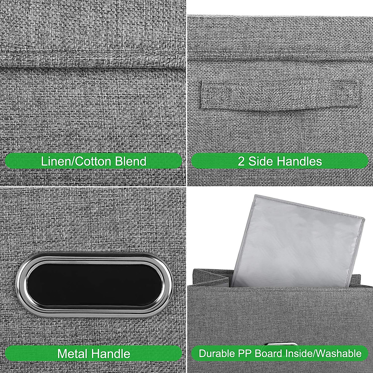 Valease Linen Fabric Collapsible Storage Bins with Removable Lids and Handles, Washable Storage Box Containers Baskets Cube with Cover for Bedroom,Closet,Office,Living Room,Nursery (Grey, Small)