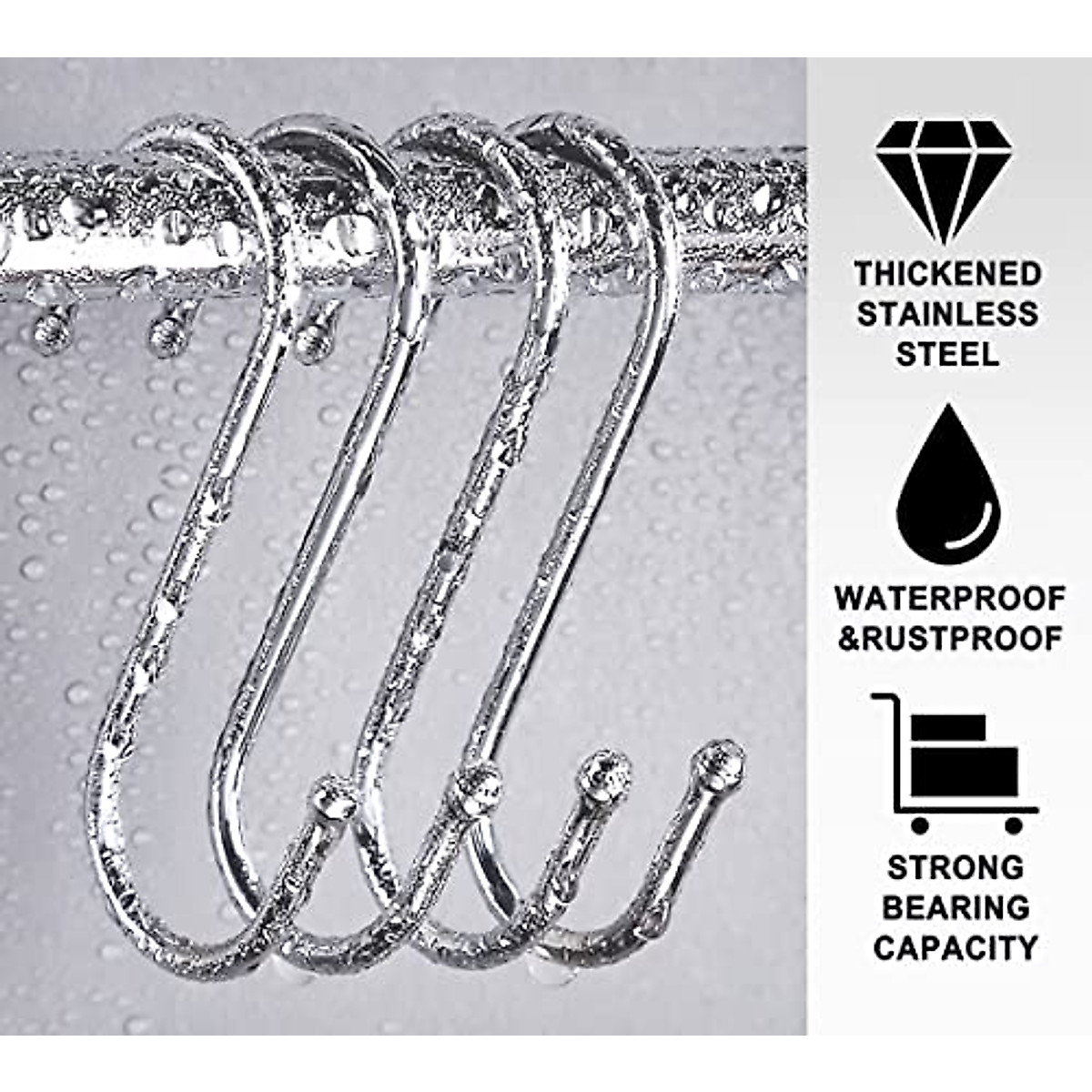 yeavs 40 Pack S Hooks, Round Heavy Duty Stainless Steel Hanging S Shaped Hooks for Home Kitchen Office Bathroom Closet, Silver (40, Medium)