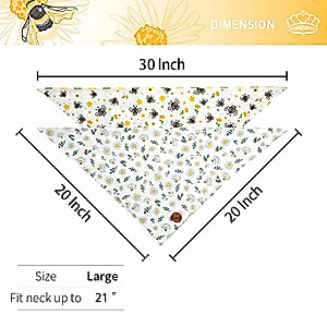 CROWNED BEAUTY Spring Summer Dog Bandanas Reversible Large 2 Pack, Daisy Bee Set, Plaid Adjustable Triangle Holiday Scarves for Medium Large Extra Large Dogs Pets DB36-L