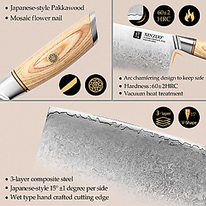 XINZUO 7.5 Inch Cleaver Knife,Composite Steel Chinese Chef Knife,Professional Butcher Knife 3 Layers Clad Steel,Sharp Kitchen Meat Vegetable Knife Stainless Steel Cooking Knife-Pakkawood Handle