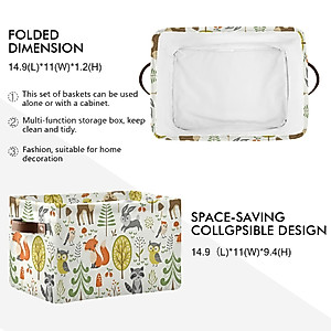 Foldable Storage Basket, Cube Organizer Bins Cute Woodland Animals Trees Mushrooms and Berries Cube Bag Dual Handles for Closet Shelf