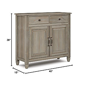 SIMPLIHOME Connaught Traditional Entryway Storage Cabinet, 40 inch Wide, Rectangle in Distressed Grey