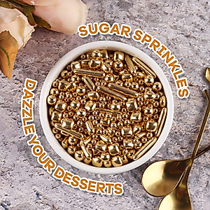 Gold Sprinkles for Cake Decorating, Gold Pearl Sugar Cupcake, Cookies, Ice Cream Toppings, 7 Ounces Cake Decorationss Baking, Perfect for Wedding Shower, New Year’S Eve