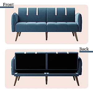 JAMFLY 69'' Velvet Futon Sofa Bed, Convertible Futon Couch Sleeper Sofa with Adjustable Armrests and Backrest, Modern Loveseat Sofa for Living Room, Bedroom…