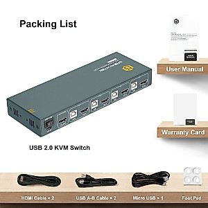 KVM Switch HDMI 4 Port, UHD 4K@60Hz Resolution YUV4:4:4 Downward Compatible,4 USB2.0,Support Printers and Other USB Devices, One Key to Switch,with All Needed Cables(4X1 4k@60Hz)
