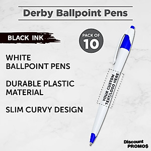 DISCOUNT PROMOS Custom Slim Curvy Ballpoint Pens Set of 10, Personalized Bulk Pack - Black Ink, Retractable, Great for Office, School, Tradeshows - Blue Black