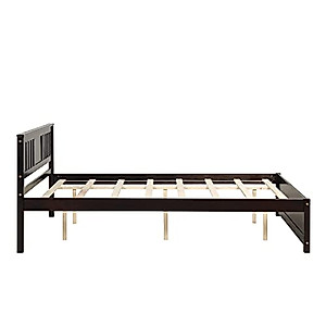 Prohon Queen Size Platform Bed Frame with Horizontal Strip Design Headboard, Strong Wooden Slat Support with Large Underbed Storage Space, Simple Style Bedframe for Kids, Teen, Adults, Espresso
