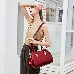 Style Strategy purses patent leather handbags for women Top Handle with kiss lock Satchel Shoulder bags crossbody for women (Bronze)