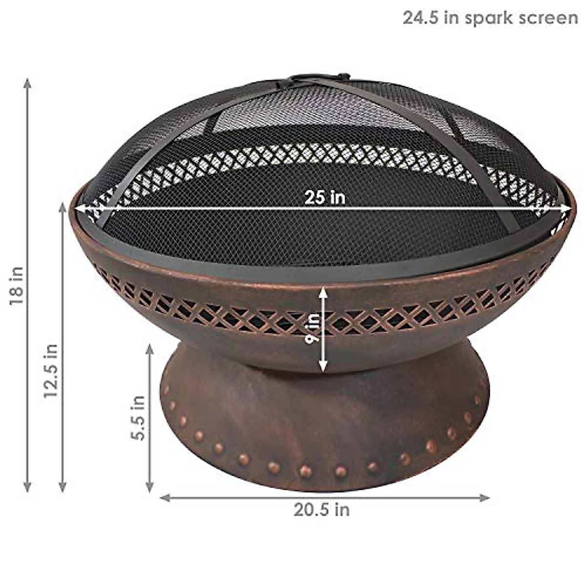 Sunnydaze 25-Inch Chalice Steel Wood-Burning Fire Pit with Spark Screen and Poker - Copper Finish