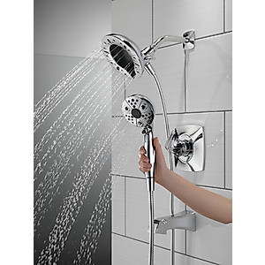 Delta Faucet Vesna 14 Series Single-Handle Shower Trim Kit with 5-Spray H2Okinetic In2ition Dual Hand Held Shower Head with Hose, Chrome 144789-I (Valve Included)