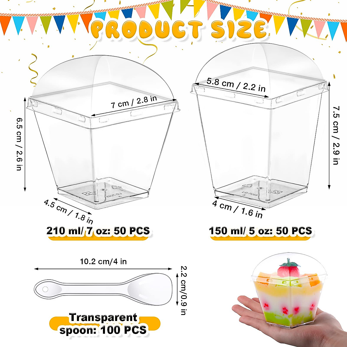 100 Sets Square Dessert Cups with Lids and Spoons Including 50 Pcs 5 oz Clear Yogurt Parfait Cups with Lids 50 Pcs 7oz Small Plastic Dessert Cups Glass Mini Shooter Cups Container for Ice Cream Bowl