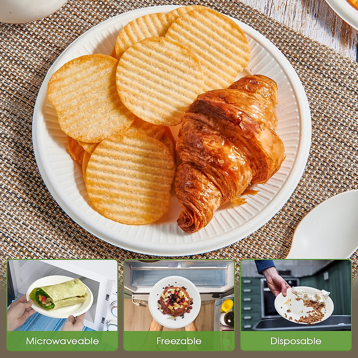 Vplus 100% Compostable Small Paper Plates, 300 Pack 6 Inch Disposable Paper Plates, Uncoated Biodegradable Plates Made of Sugar Cane Fibers, Perfect for Sandwich, Cake, and Snack