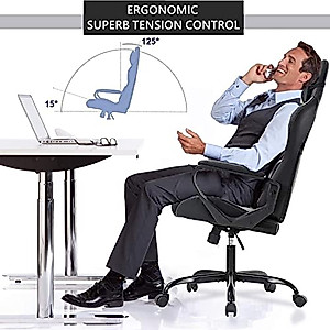 Gaming Chair Office Chair High-Back Ergonomic Video Game Chairs for Kids Teen Adult Height Adjustable Reclining Computer Chair with Lumbar Support Armrest Headrest Game Chair - White